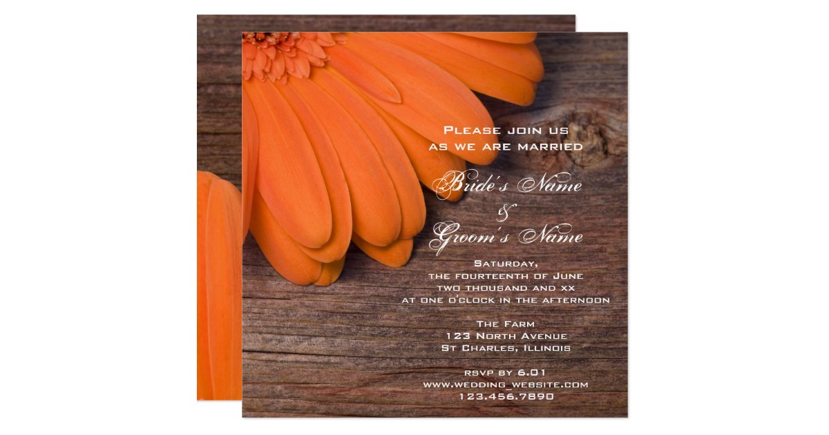 Rustic Orange Daisy and Barn Wood Country Wedding Invitation | Zazzle.com