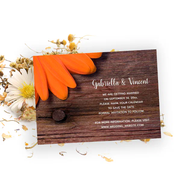 Rustic Orange Daisy Barn Wedding Save the Date | Zazzle