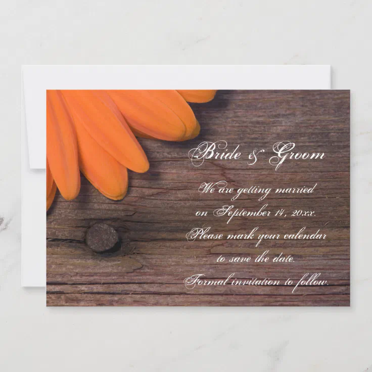 Rustic Orange Daisy Barn Wedding Save the Date | Zazzle