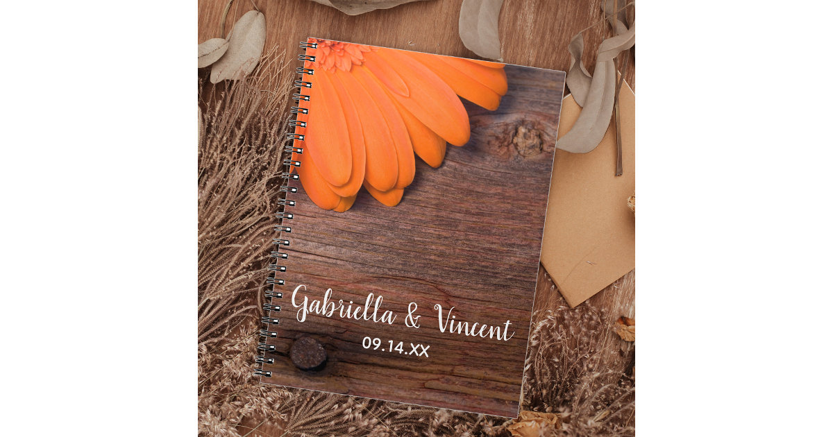 Rustic Orange Daisy Country Barn Wood Wedding Notebook | Zazzle