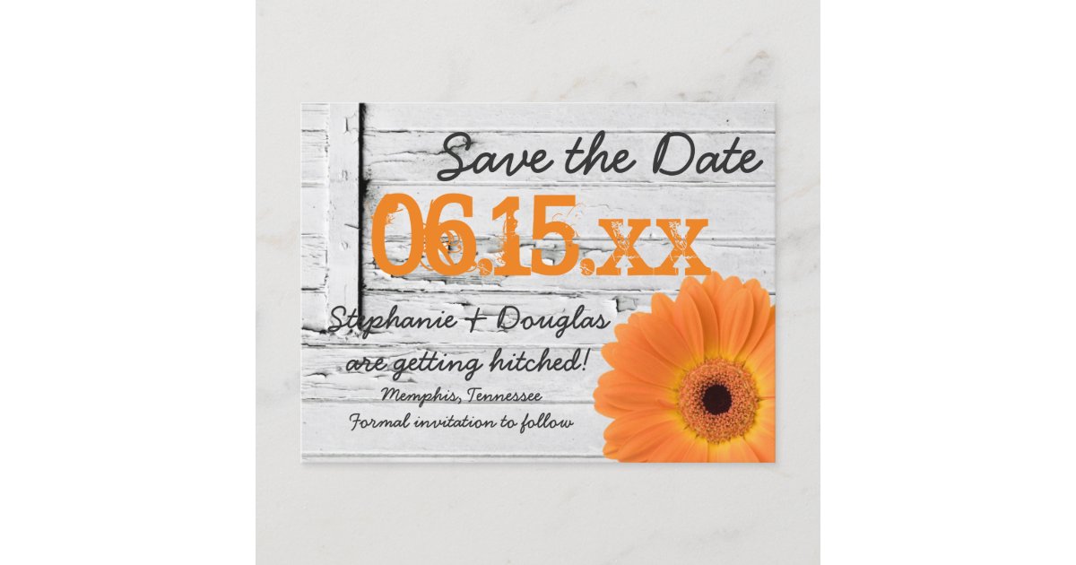 Rustic Orange Daisy Wood Save The Date Postcards | Zazzle