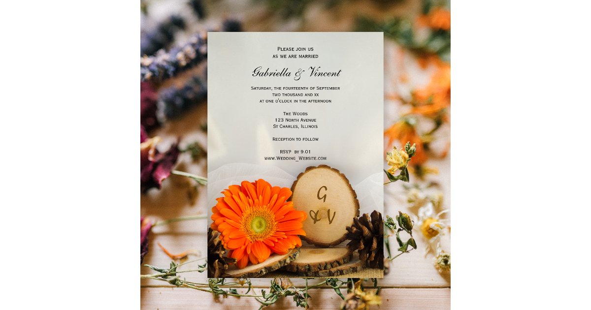 Rustic Orange Daisy Woods Wedding Invitation | Zazzle