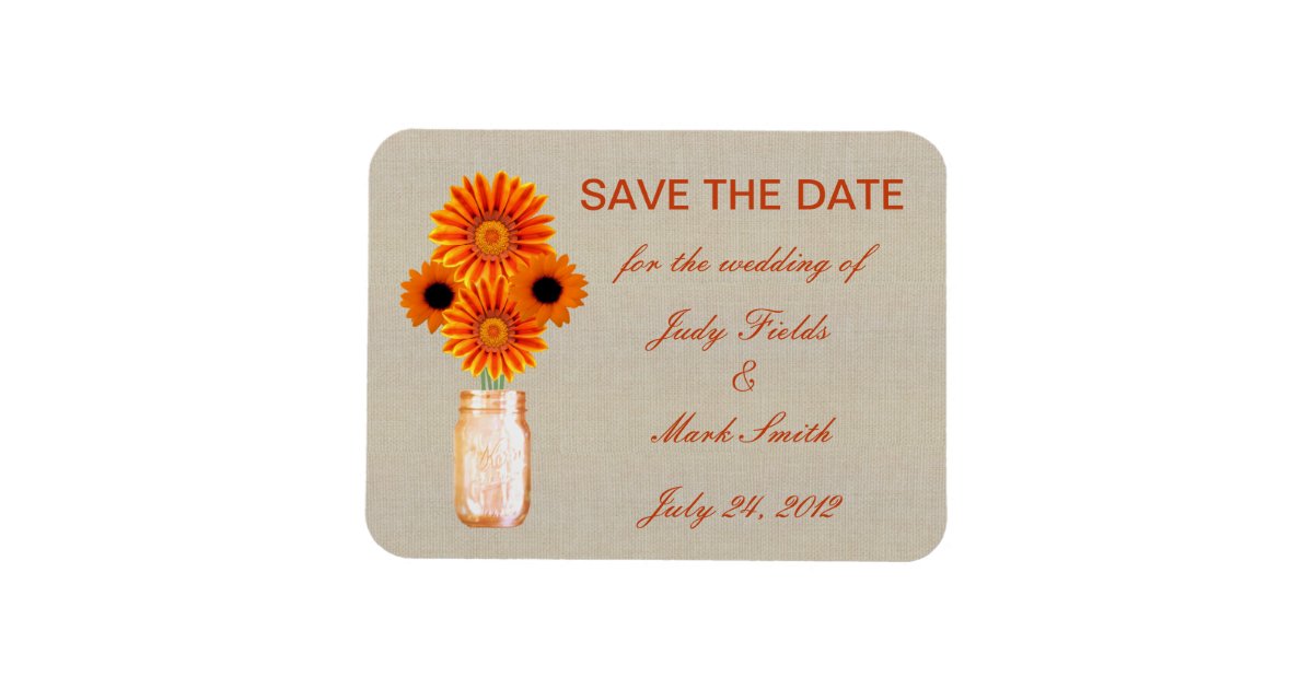 Rustic Orange Mason Jar Save The Date Magnet | Zazzle