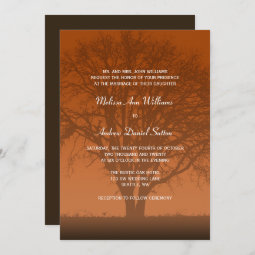 Rustic Orange Oak Tree Wedding Invitation | Zazzle