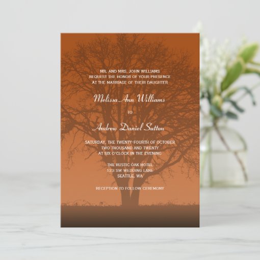 Rustic Orange Oak Tree Wedding Invitation | Zazzle