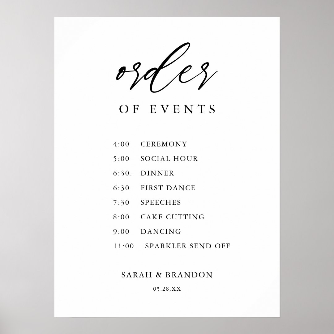 Rustic Order of Events Wedding Day Timeline Foam Poster | Zazzle