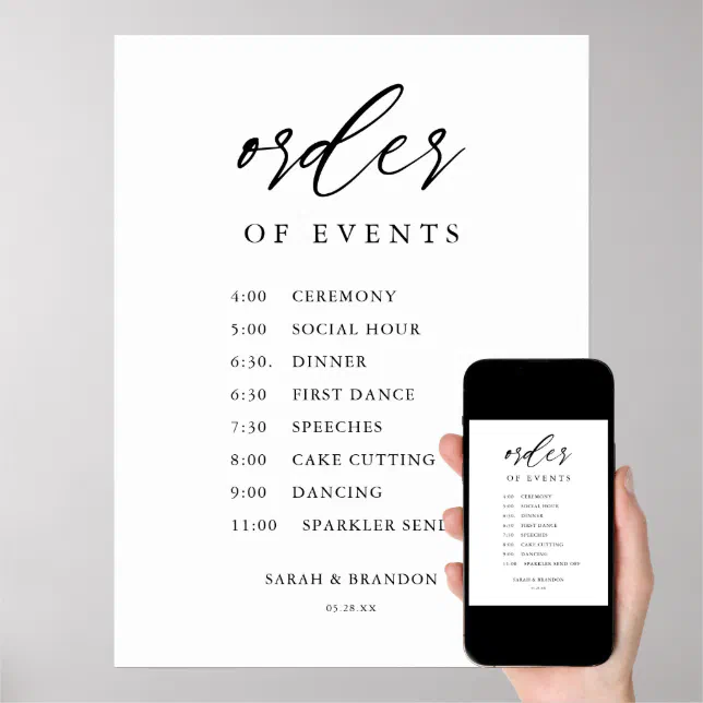 Rustic Order of Events Wedding Day Timeline Poster | Zazzle