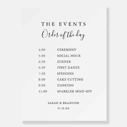 Rustic Order of Events Wedding Timeline Ceremony Foam Board | Zazzle