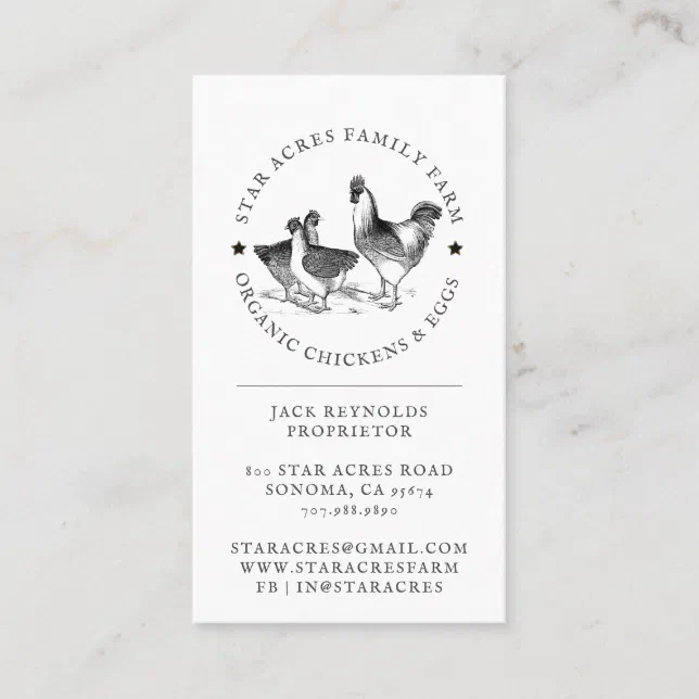 Rustic Organic Chicken Fresh Organic Eggs Business Card | Zazzle
