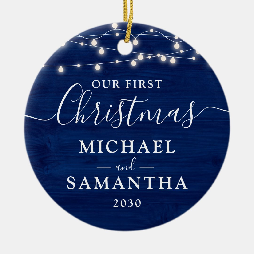 Rustic Our First Christmas Couple Customized Ceramic Ornament | Zazzle