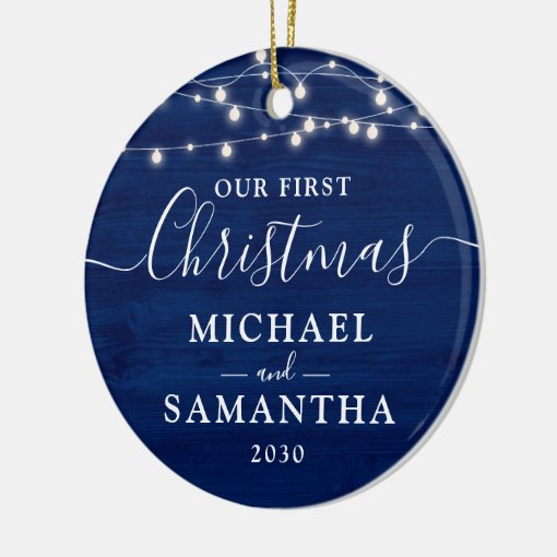 Rustic Our First Christmas Couple Customized Ceramic Ornament | Zazzle