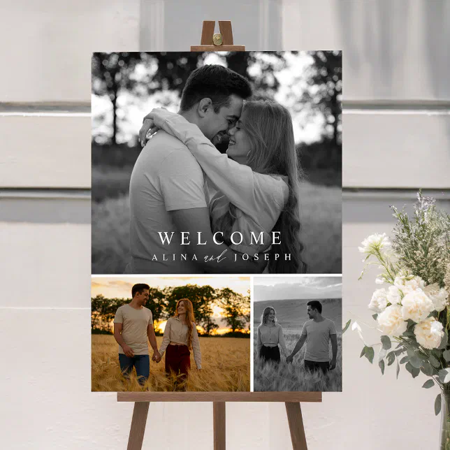 Rustic Outdoor Photo Collage Wedding Welcome Sign | Zazzle