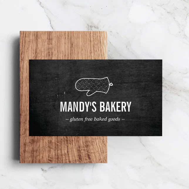 Rustic Oven Mitt Logo on Black Wood for Bakery Business Card | Zazzle