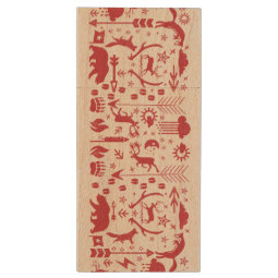 Rustic Owl Bear Deer Fox Woodland Creature Pattern Wood USB Flash Drive ...