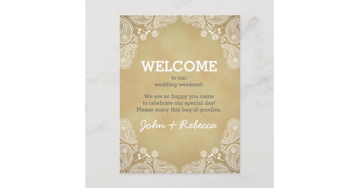 Rustic Paisley Welcome To Our Wedding Postcard | Zazzle