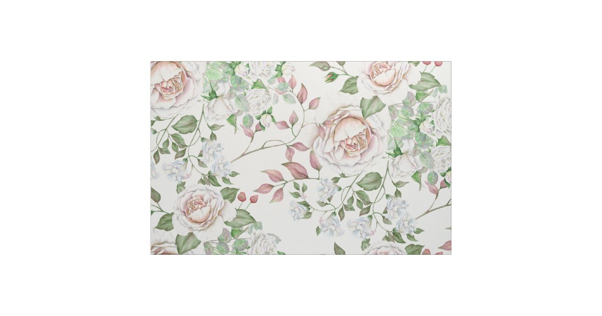 Rustic Pale Pink Rose Green Leaf Floral Pattern Fabric | Zazzle