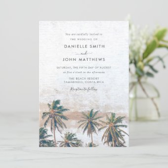 Rustic Palm Tree Beach Destination Wedding Invitation | Zazzle