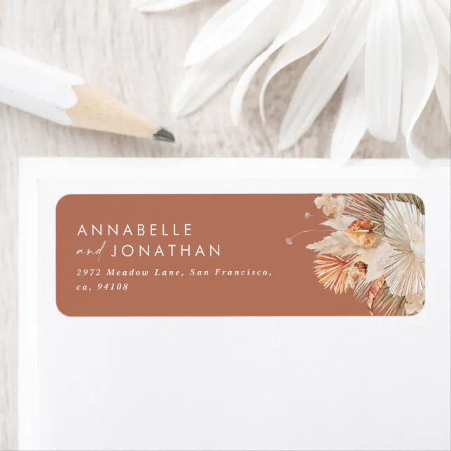 Rustic pampas grass floral terracotta natural lab label | Zazzle