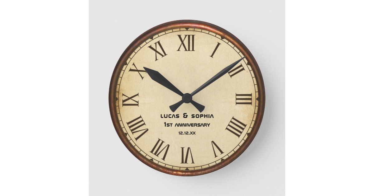 Rustic Paper 1st Wedding Anniversary Wall Clock | Zazzle