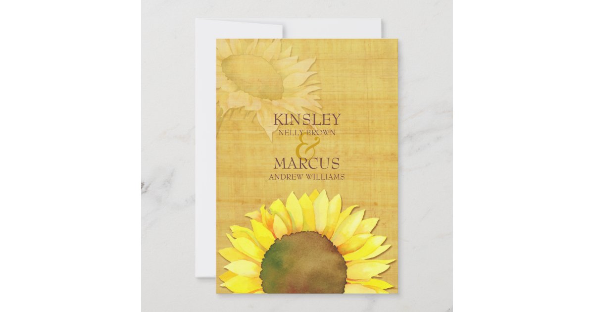 Rustic Papyrus Watercolor Sunflowers Wedding Invitation | Zazzle