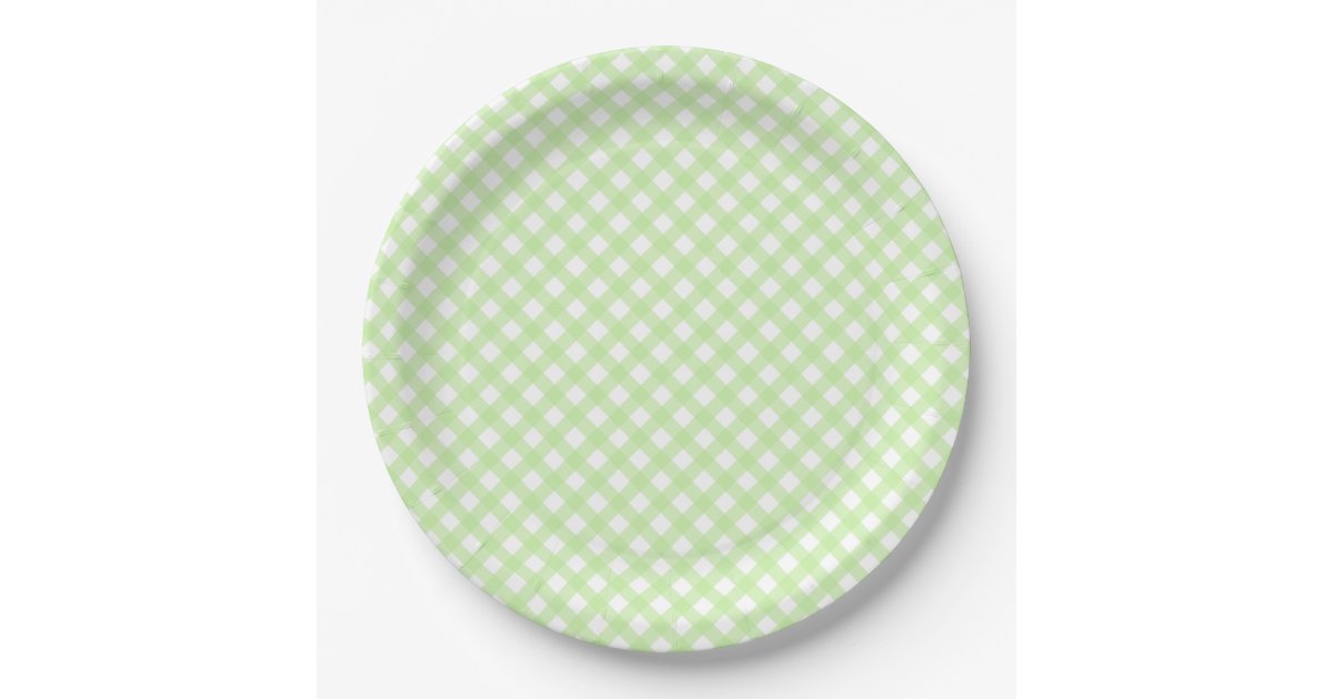 Rustic, Pastel Green Gingham Pattern Paper Plates | Zazzle