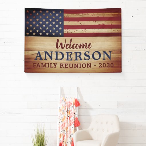 Rustic Patriotic Family Custom USA American Flag Banner | Zazzle