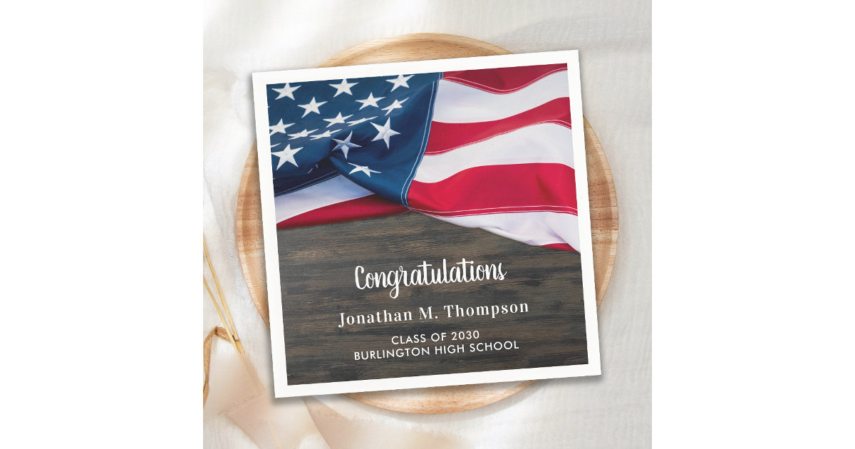 Rustic Patriotic Graduation American Flag Military Napkins | Zazzle