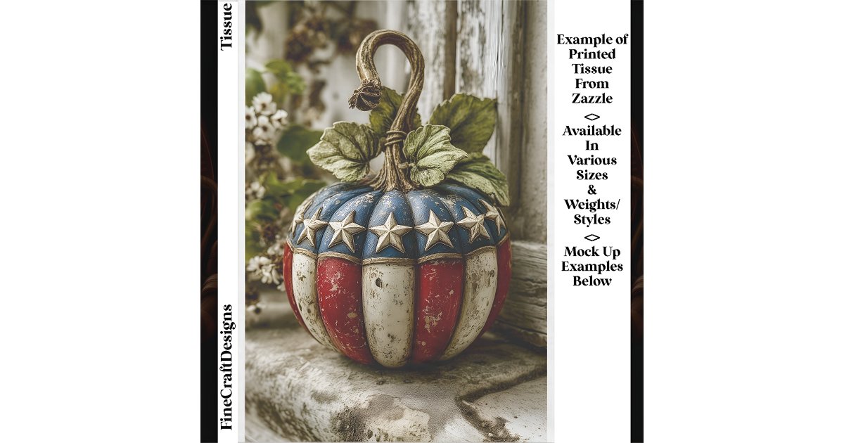 Rustic Patriotic Pumpkin for Fall DT6L Decoupage Tissue Paper | Zazzle
