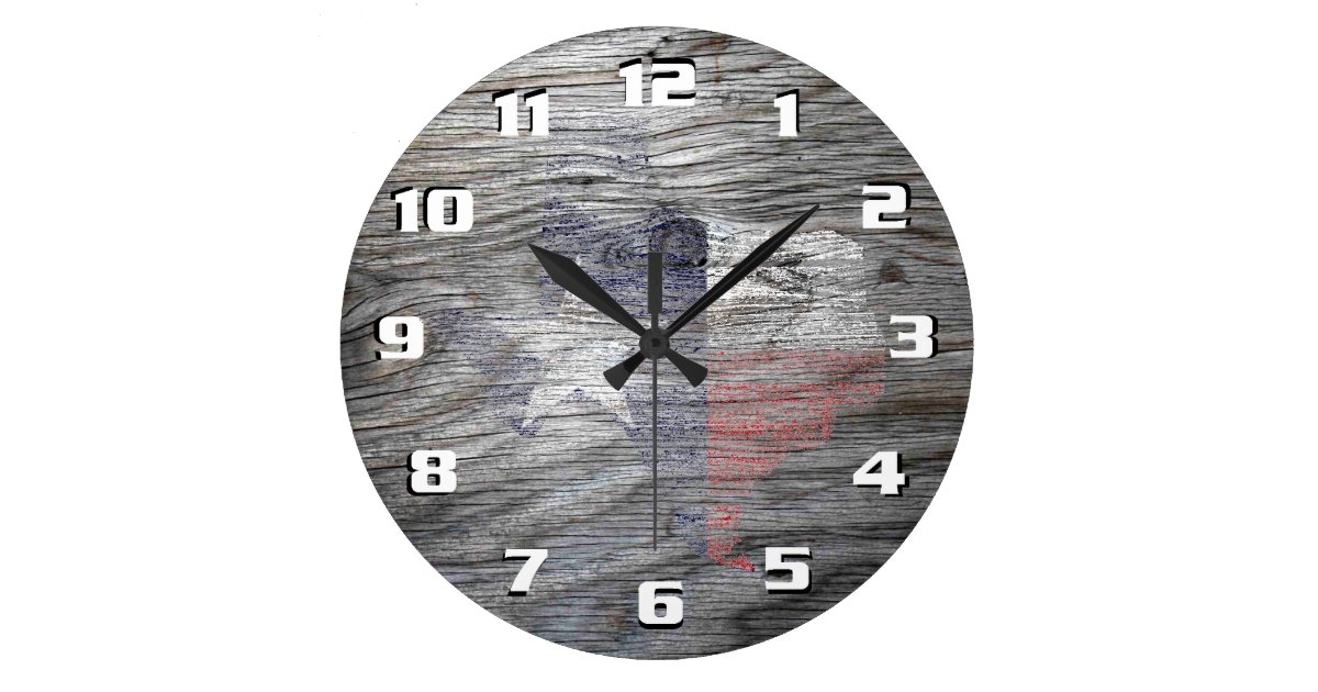 Rustic Patriotic Texas Flag on wood texture Large Clock | Zazzle.com