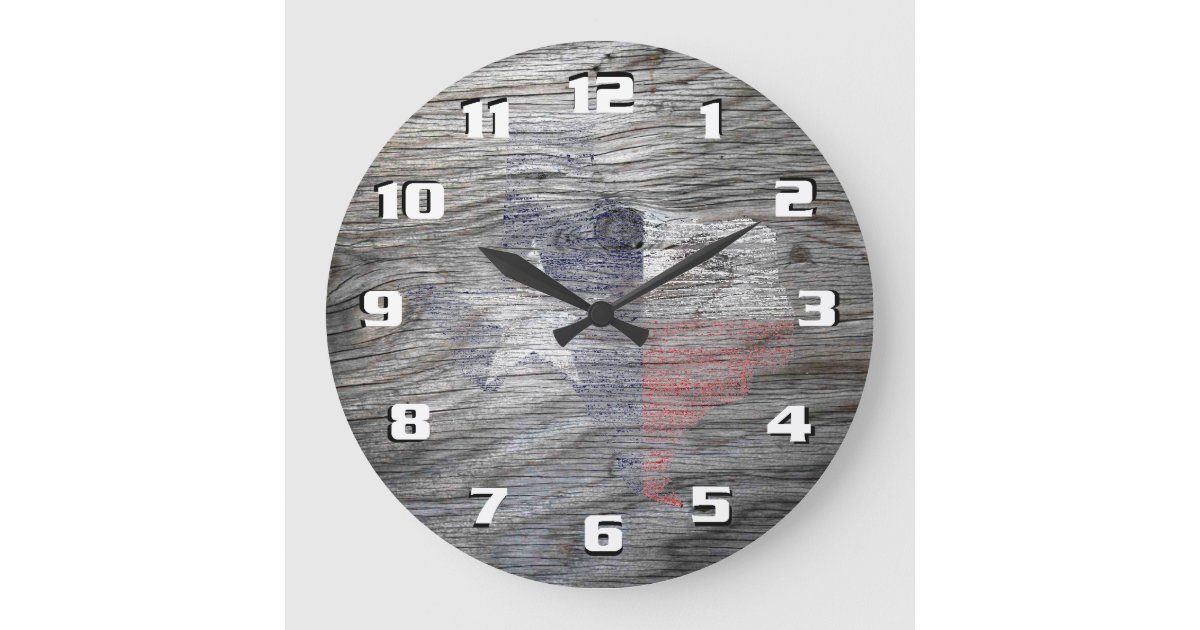 Rustic Patriotic Texas Flag on wood texture Large Clock | Zazzle