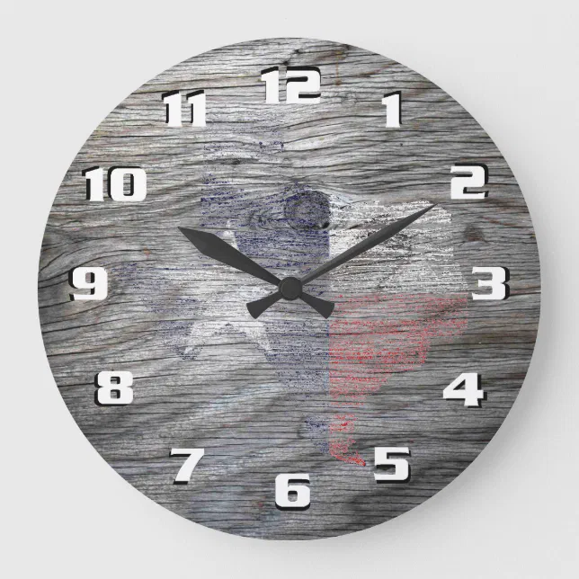 Rustic Patriotic Texas Flag on wood texture Large Clock | Zazzle