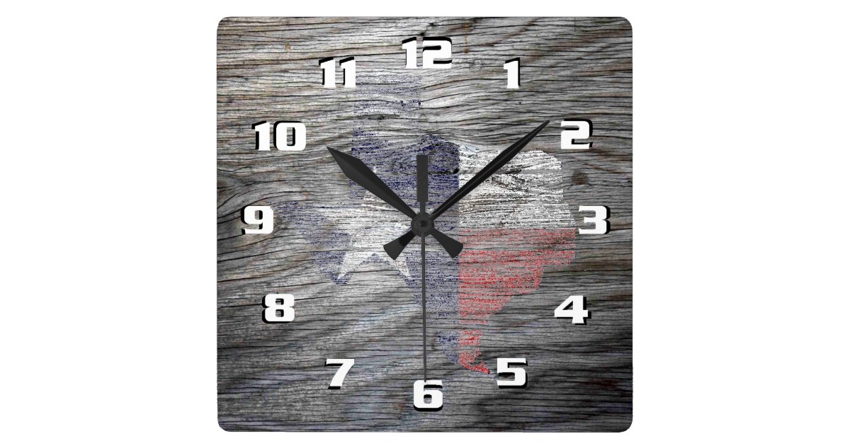 Rustic Patriotic Texas Flag on wood texture Square Wall Clock | Zazzle.com