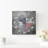 Rustic Patriotic Texas Flag on wood texture Square Wall Clock | Zazzle
