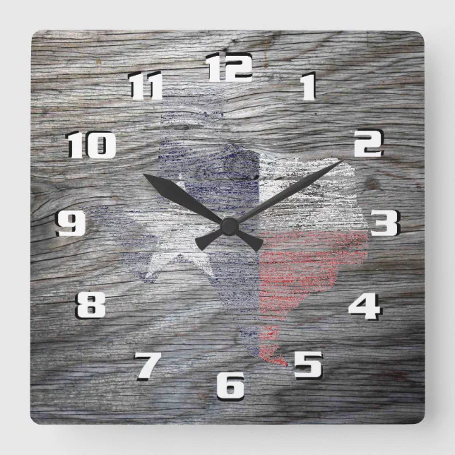 Rustic Patriotic Texas Flag on wood texture Square Wall Clock | Zazzle