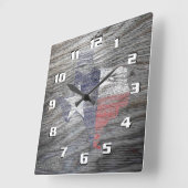 Rustic Patriotic Texas Flag on wood texture Square Wall Clock | Zazzle