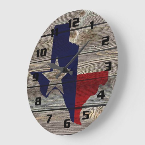 Rustic Patriotic Texas Map and Flag Large Clock | Zazzle