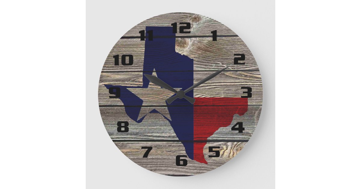 Rustic Patriotic Texas Map and Flag Large Clock | Zazzle