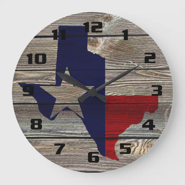 Rustic Patriotic Texas Map and Flag Large Clock | Zazzle