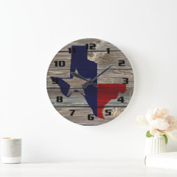 Rustic Patriotic Texas Map and Flag Large Clock | Zazzle