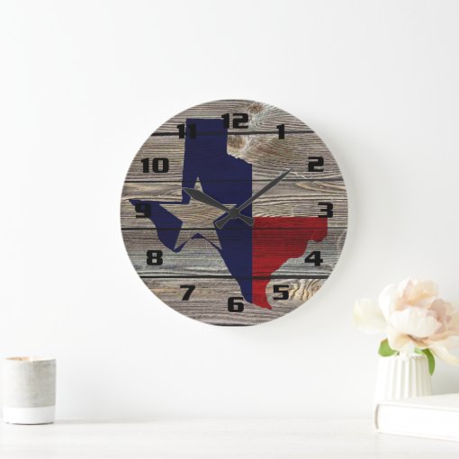 Rustic Patriotic Texas Map and Flag Large Clock | Zazzle