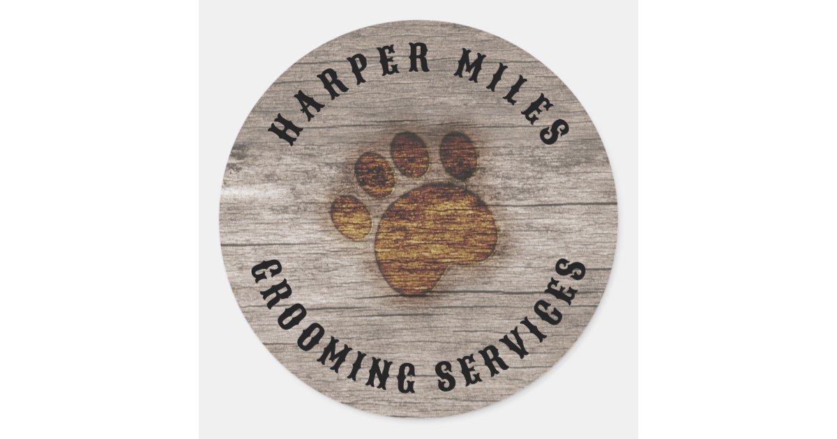 rustic paw print burnt on wood western-style classic round sticker | Zazzle