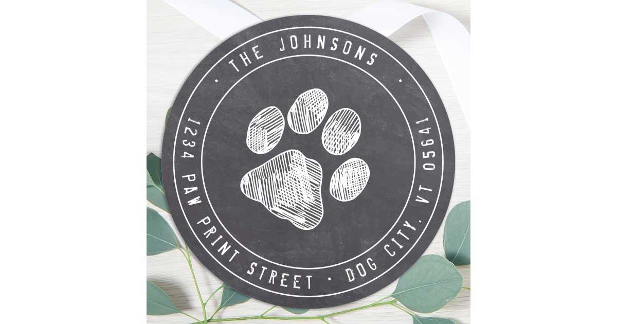 Rustic Paw Print Chalkboard Return Address Label | Zazzle