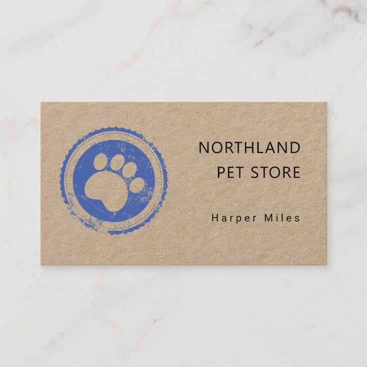 Rustic paw print logo stamp kraft business card | Zazzle