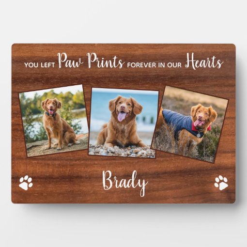 Rustic Paw Prints Personalized Pet Memorial Photo Plaque | Zazzle