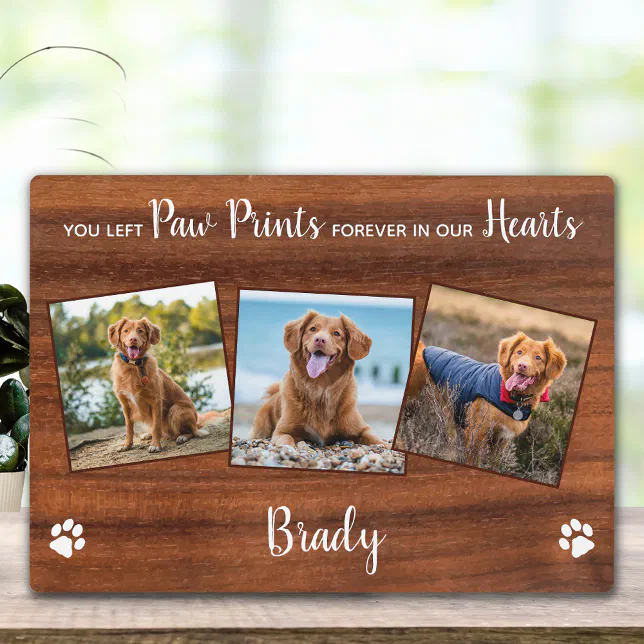 Rustic Paw Prints Personalized Pet Memorial Photo Plaque | Zazzle