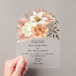 Rustic Peach Floral Wedding Acrylic Invitations | Zazzle