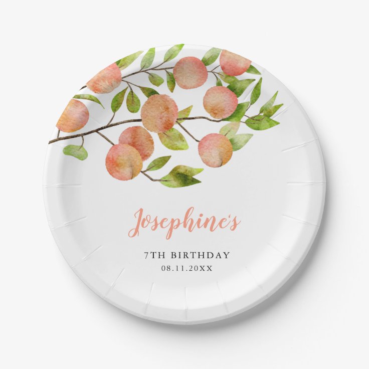 Rustic Peach Girl Birthday Party Paper Plates | Zazzle