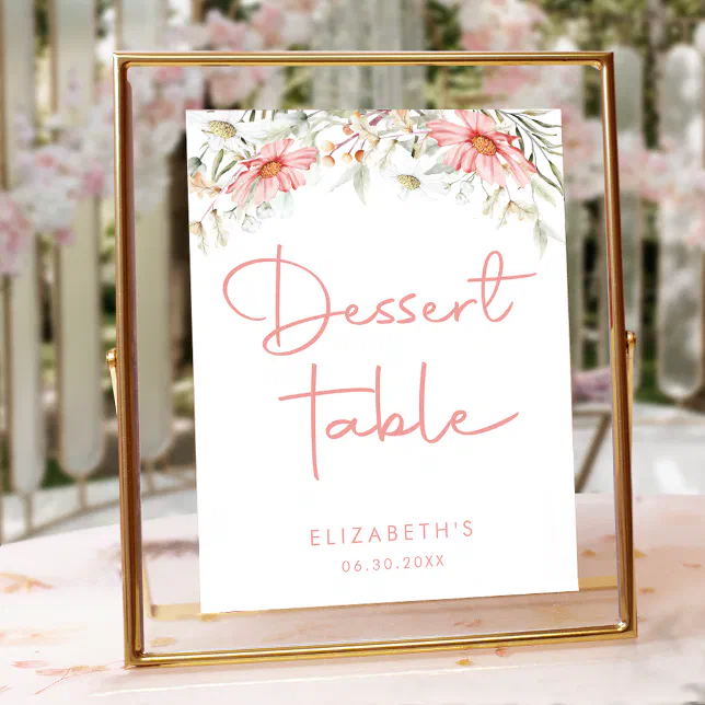 Rustic Peach Wildflowers Dessert Table Sign | Zazzle