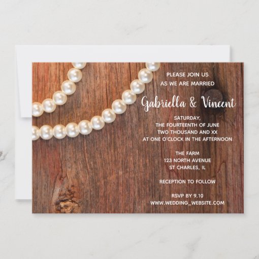 Rustic Pearls Barn Wood Country Wedding Invitation | Zazzle