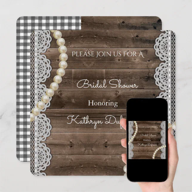 Rustic Pearls & Lace Bridal Shower Invitation | Zazzle